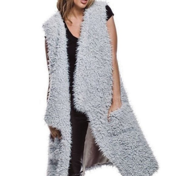 Jackets & Coats | Long Grey Furry Vest With Pockets | Poshmark